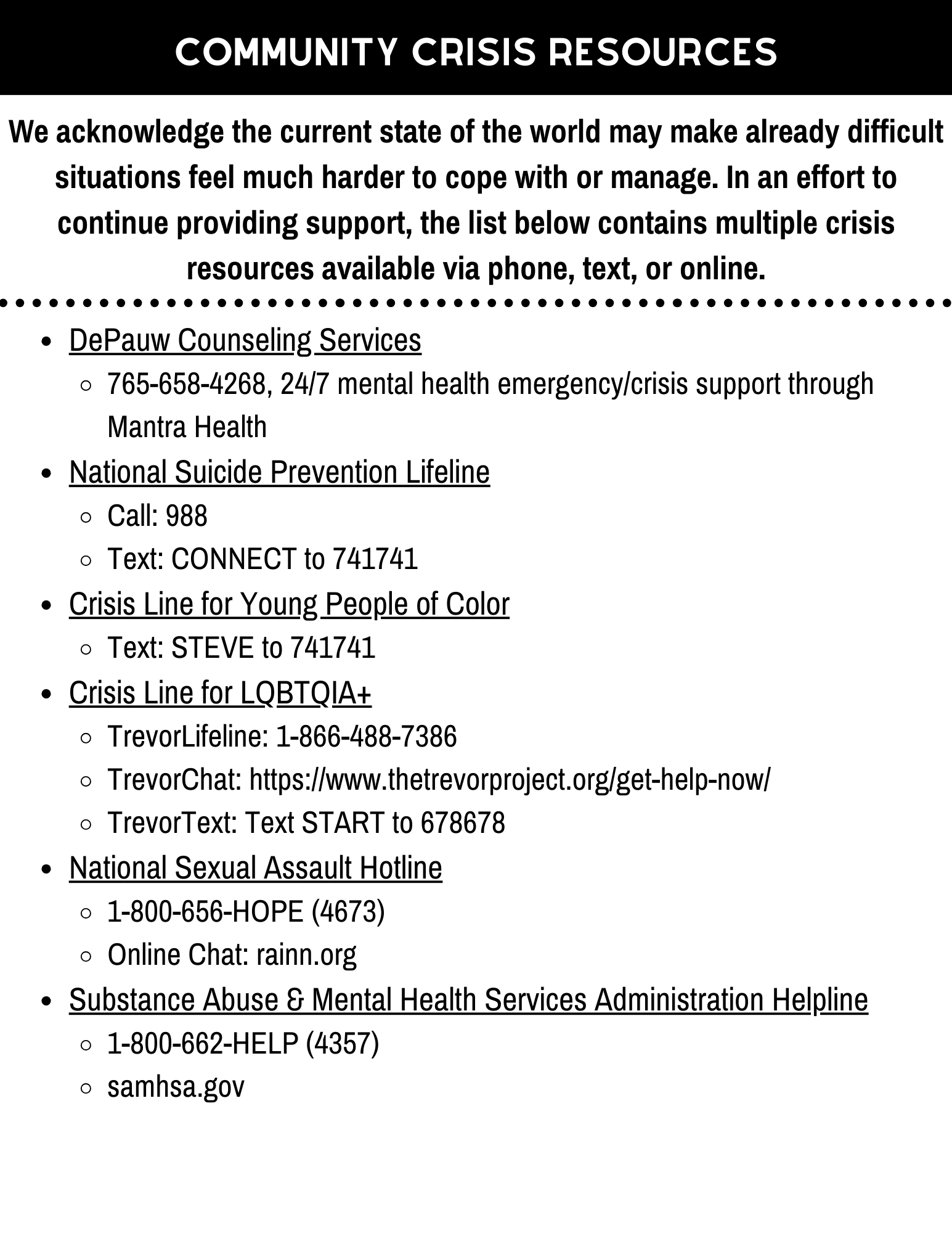 Community Resources - DePauw University